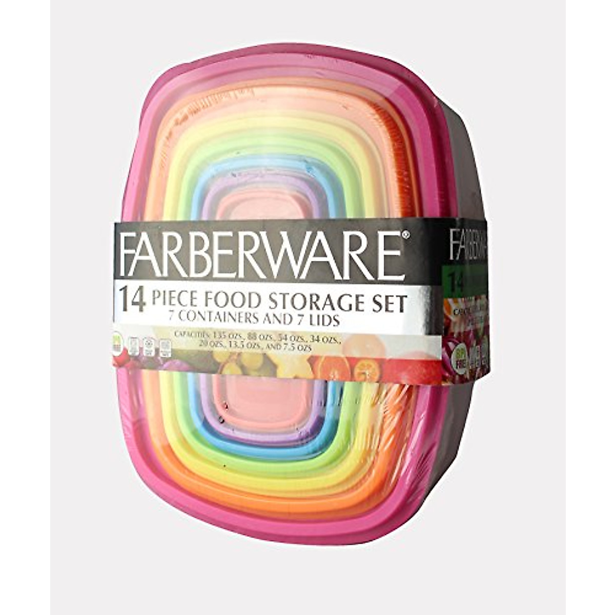 Farberware FG8579 Plastic Rectangular Nesting Food Storage Set (14 Piece), Multicolor