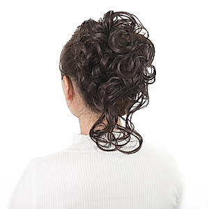 Messy Bun Hair Piece, Updo Super Long Tousled Extensions Bun Curly Wavy Ponytail Hairpieces Hair Scrunchies with Elastic Rubber Band for Women Girl