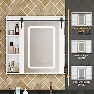 Lovinouse Medicine Cabinet for Bathroom with LED Mirror & Sliding Doors, Extra Large Wall Mounted Storage Cabinet w/ 9 Shelves & Anti-Fog Function, 47.2 X 31.5 Inch, White
