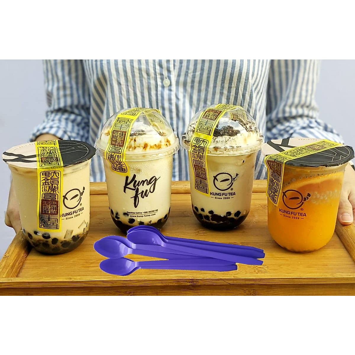 Gmark 50pc 7.5" Extra Long Plastic Purple Spoons, Ice Cream Spoons Dessert Spoons GM1119