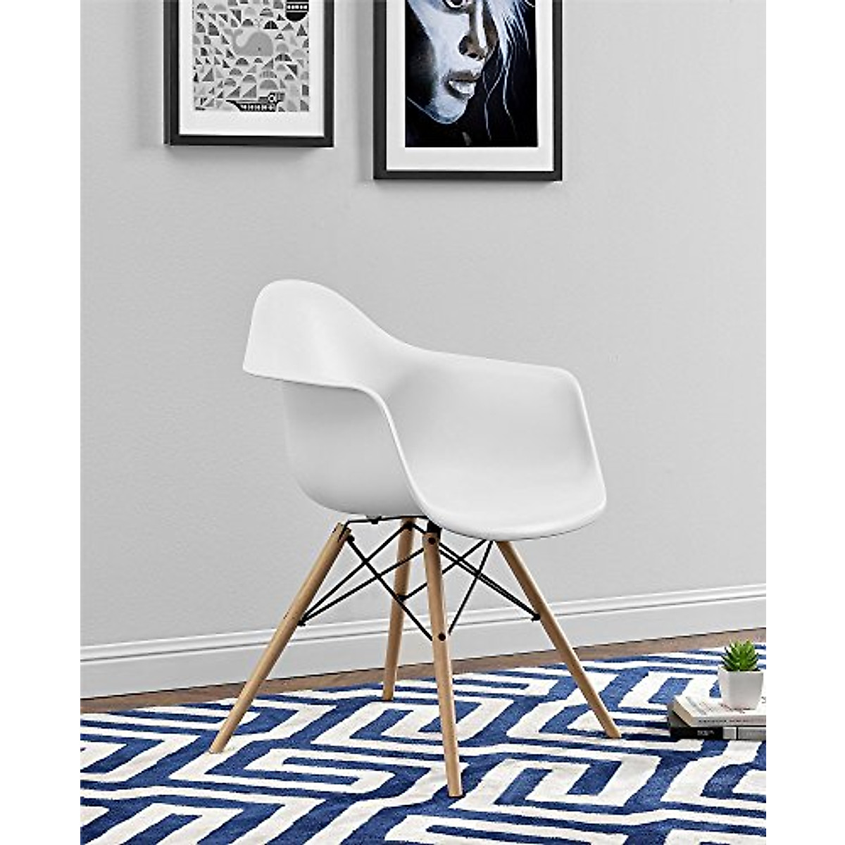 DHP Mid Century Modern Chair with Wood Legs, White