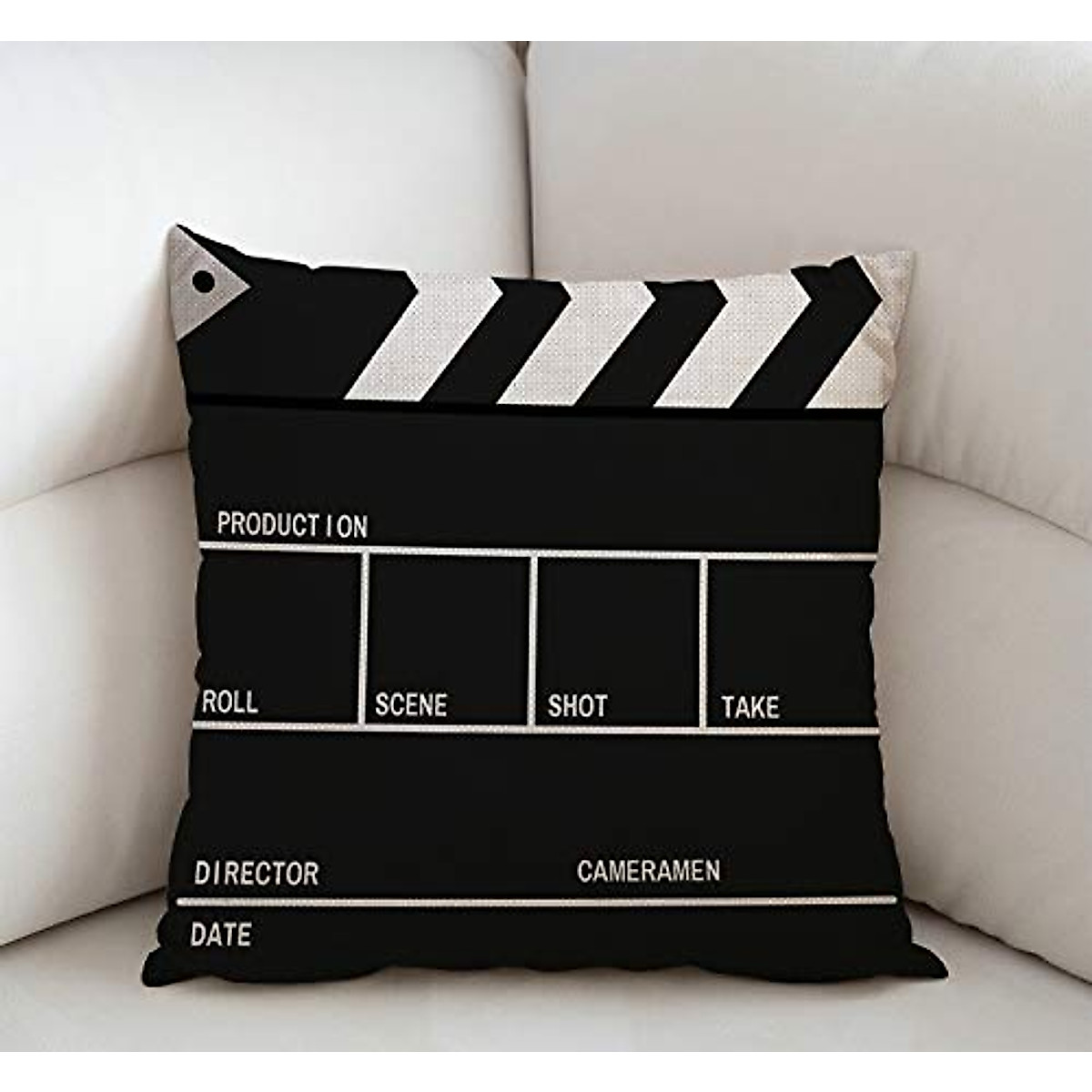 Swono Throw Pillow Case Movie Lapper Board Cotton Linen Square Cushion Cover Standard Pillowcase for Men Women Home Decorative Sofa Armchair Bedroom Livingroom 18 x 18 inch