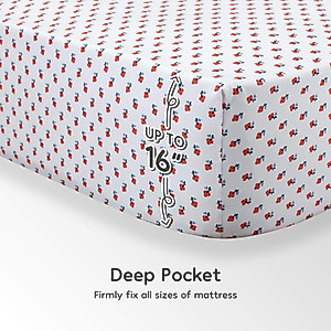 SLEEP ZONE Kids Printed Twin Bed Sheets Set 3-Piece - Super Soft & Cute Kids Sheet Set with Flat Sheet, Fitted Sheet, Pillowcase (Twin, Little Bouquet Red)