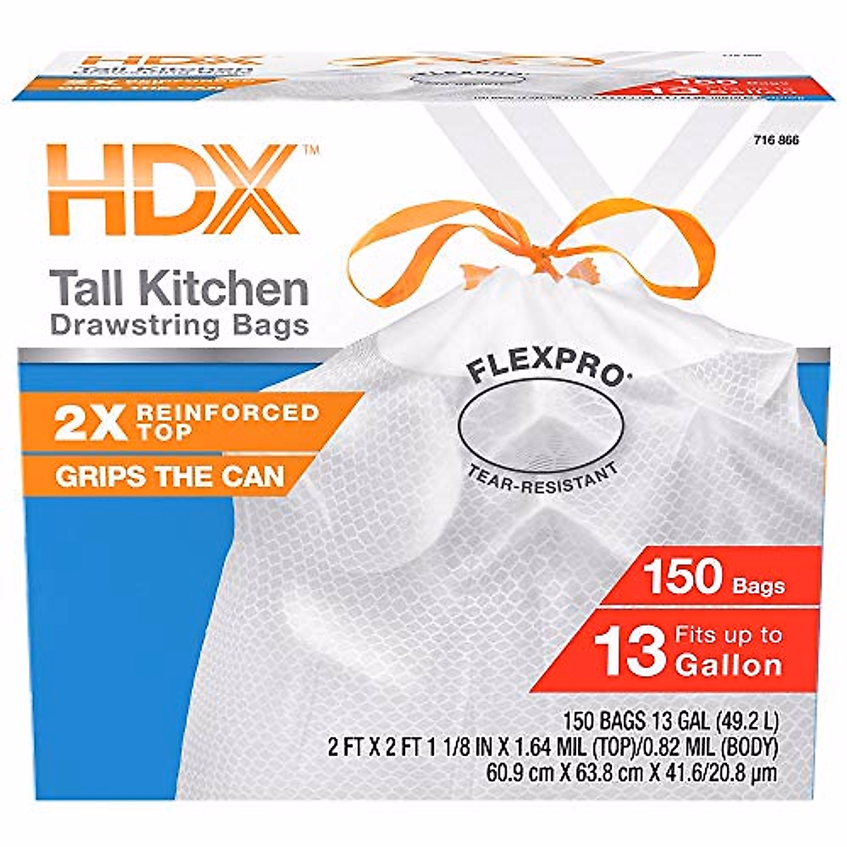 HDX 13 Gal. FlexPro Reinforced Top Drawstring Kitchen Bags (150-Count)