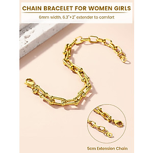 KeyStyle Gold Paperclip Chain Bracelet for Women, 18k Gold U Shaped Link Bracelets for Wife Fiancee, 21cm
