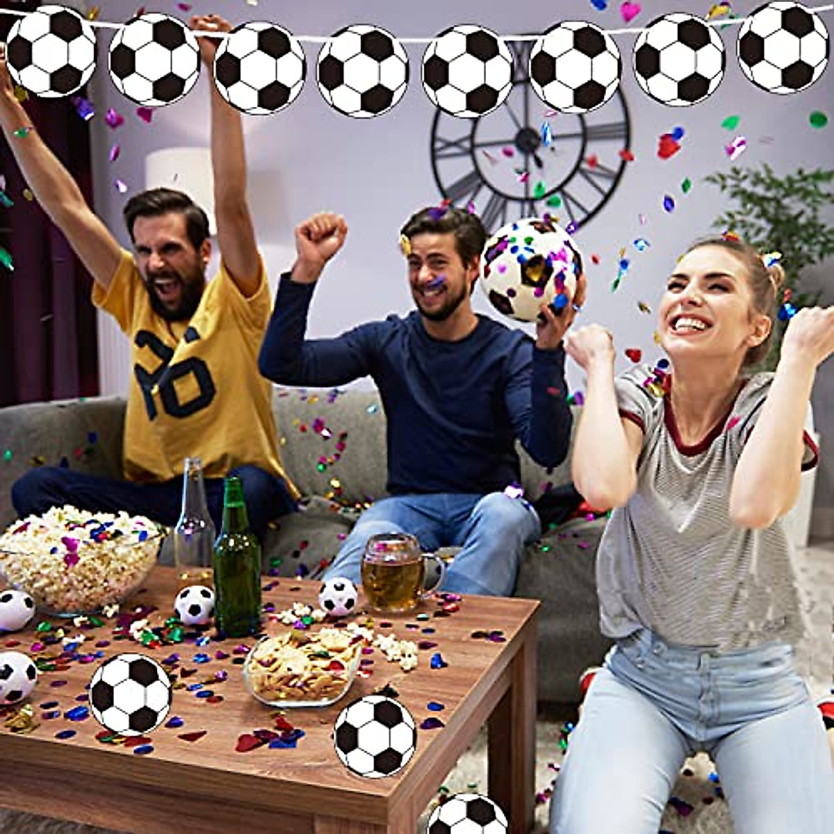 Soccer Banner, Soccer Party Decorations, 32 Pcs Paper Soccer Form a or some String of Soccer Banner, Cheer for Soccer Match and 2022 World Cup, Suitable for Bars, Soccer Decorations for party and Home