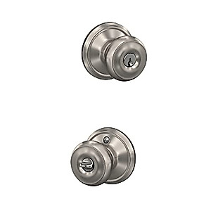 Schlage F51A GEO 619 Georgian Door Knob, Keyed Entry Lock, Satin Nickel