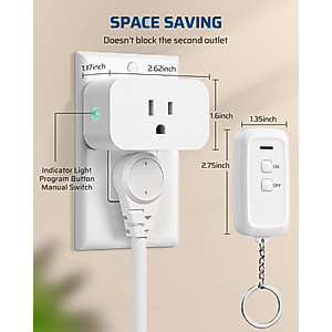 DEWENWILS Indoor Remote Control Outlet, Wireless Remote Light Switch, No Interference Remote Outlet Switch, No Wiring, 15A/1875W, 100ft RF Range, Compact Design, Programmable