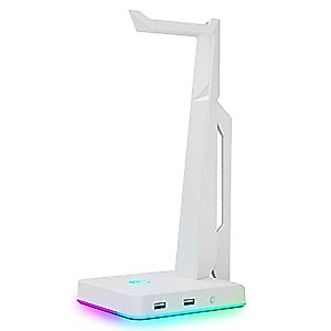IFYOO RGB Gaming Headset Stand with 2 USB Ports, Game Headphone Mount for PC, Xbox One, PS4, Switch, Earphone Holder Hanger, Great for Gaming Stations, Fancy Desk Gamer Accessories, White