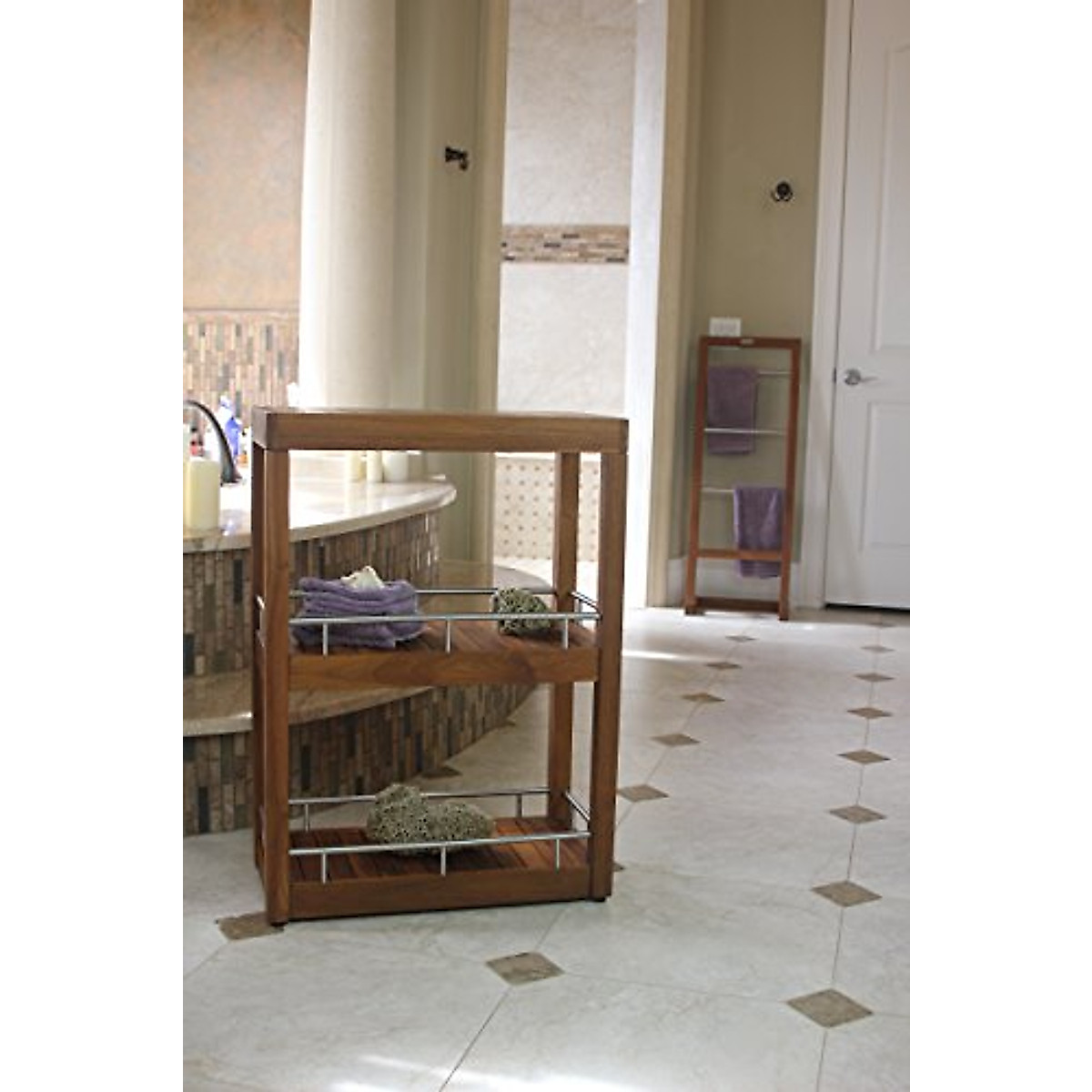 AquaTeak Patented Sula Rectangle Three Tier Teak & Stainless Bath Stand ...