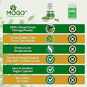 MOGO Organic Moringa Powder Capsules,180 Ct | Moringa Supplement for Energy, Immunity & Joint Health, Our Moringa Capsule Made with Pure Moringa Powder Organic,Vegan and Non GMO.