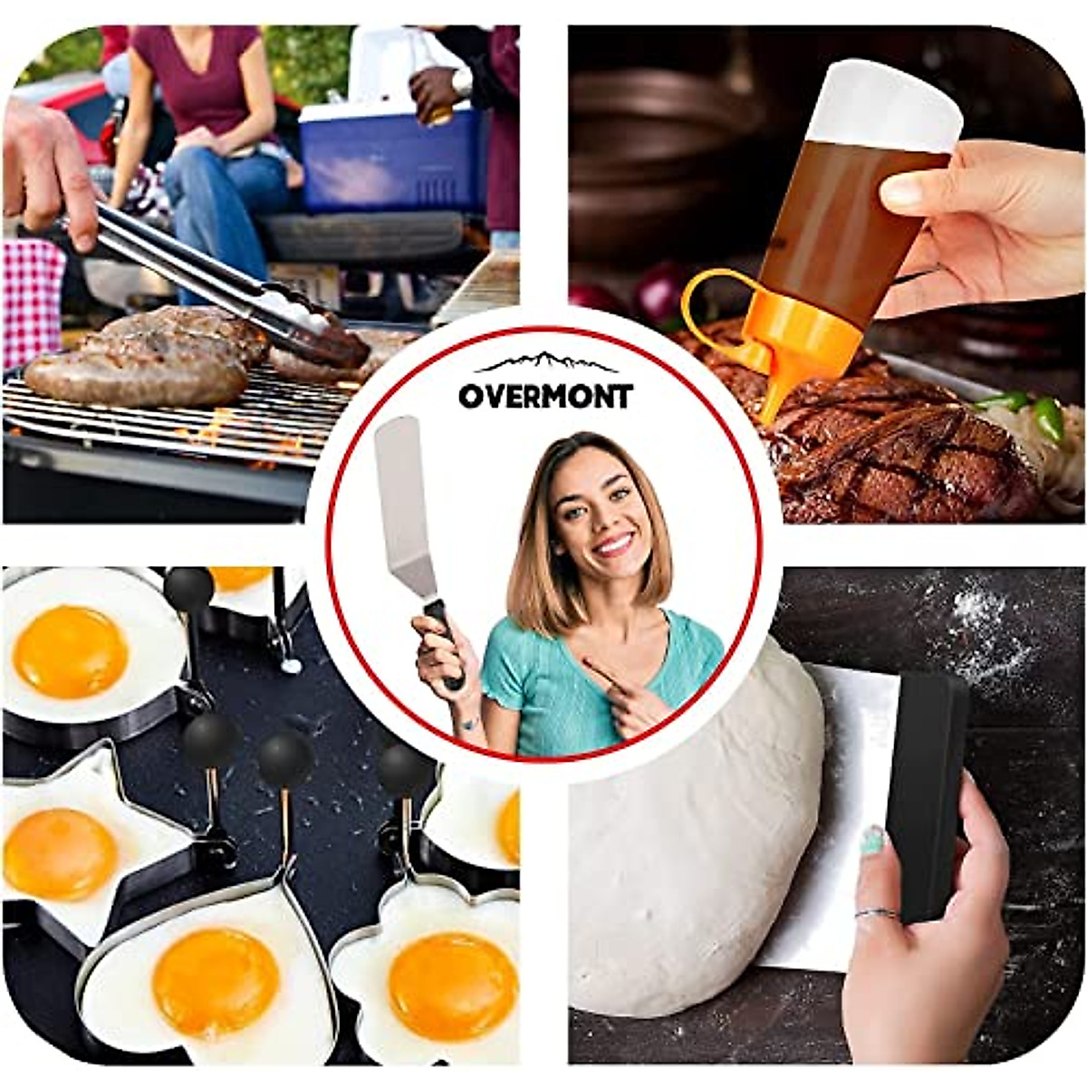 Overmont Griddle Accessories Tool Kit 13-Piece Professional Grill Spatula & Scraper Set Flipper Stainless Steel for Flat Top Grill Hibachi BBQ Camping Cooking Dishwasher Safe