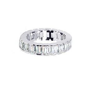 Savlano 18K White Gold Plated Cubic Zirconia Emerald Cut Eternity Ring Band for Women Men (8)