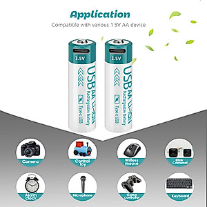 winbasic 10 Pack USB Rechargeable 1.5V Lithium Batteries AA Size,Long-Lasting Double A Battery 2600mWh for Household Office Devices, Blink Batteries