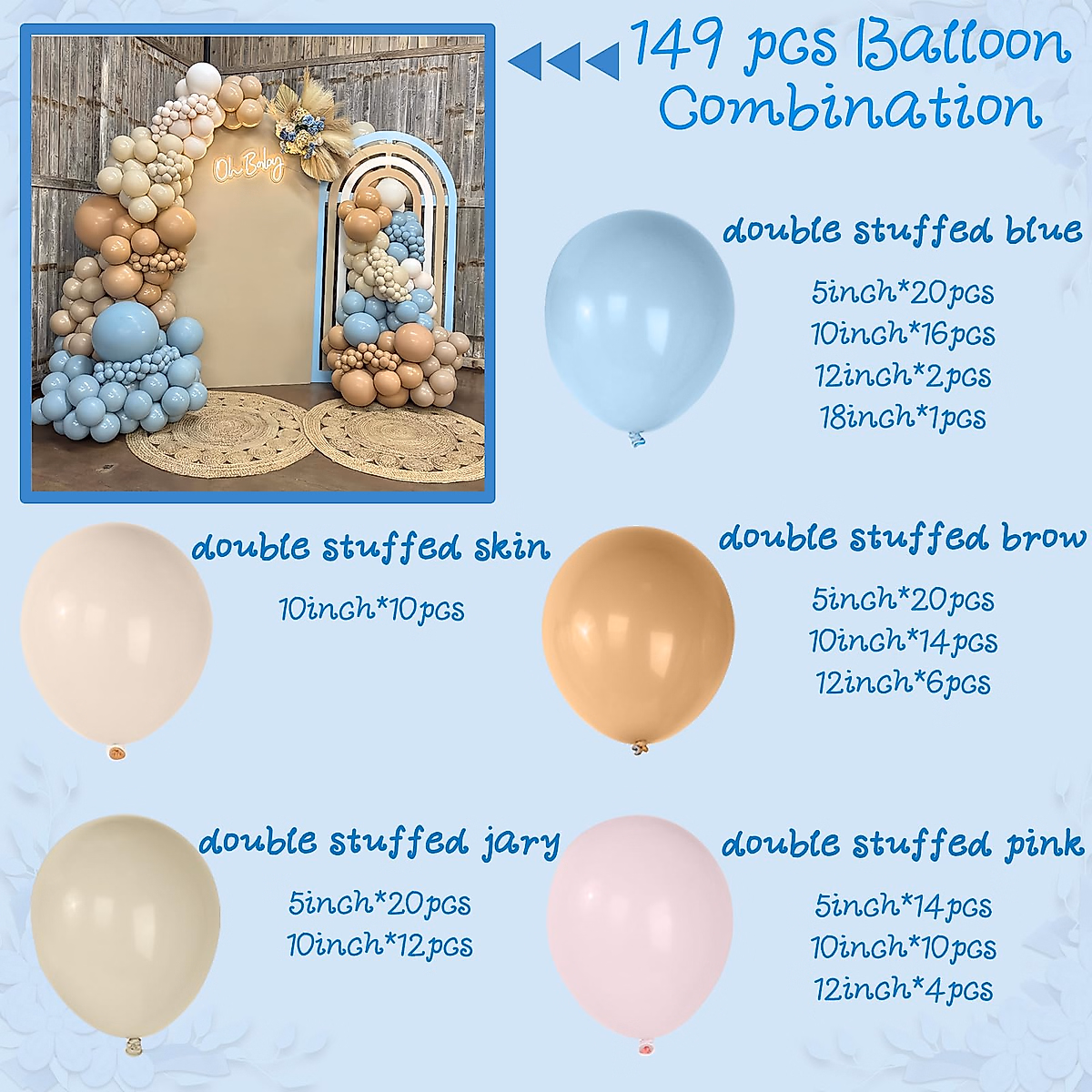 GDSTARS Dusty Baby Blue Balloon Arch Garland Kit 149Pcs Baby Blue Sand Dusty Balloons for Men Boy Baby Shower Bridal Shower Birthday Party Decorations