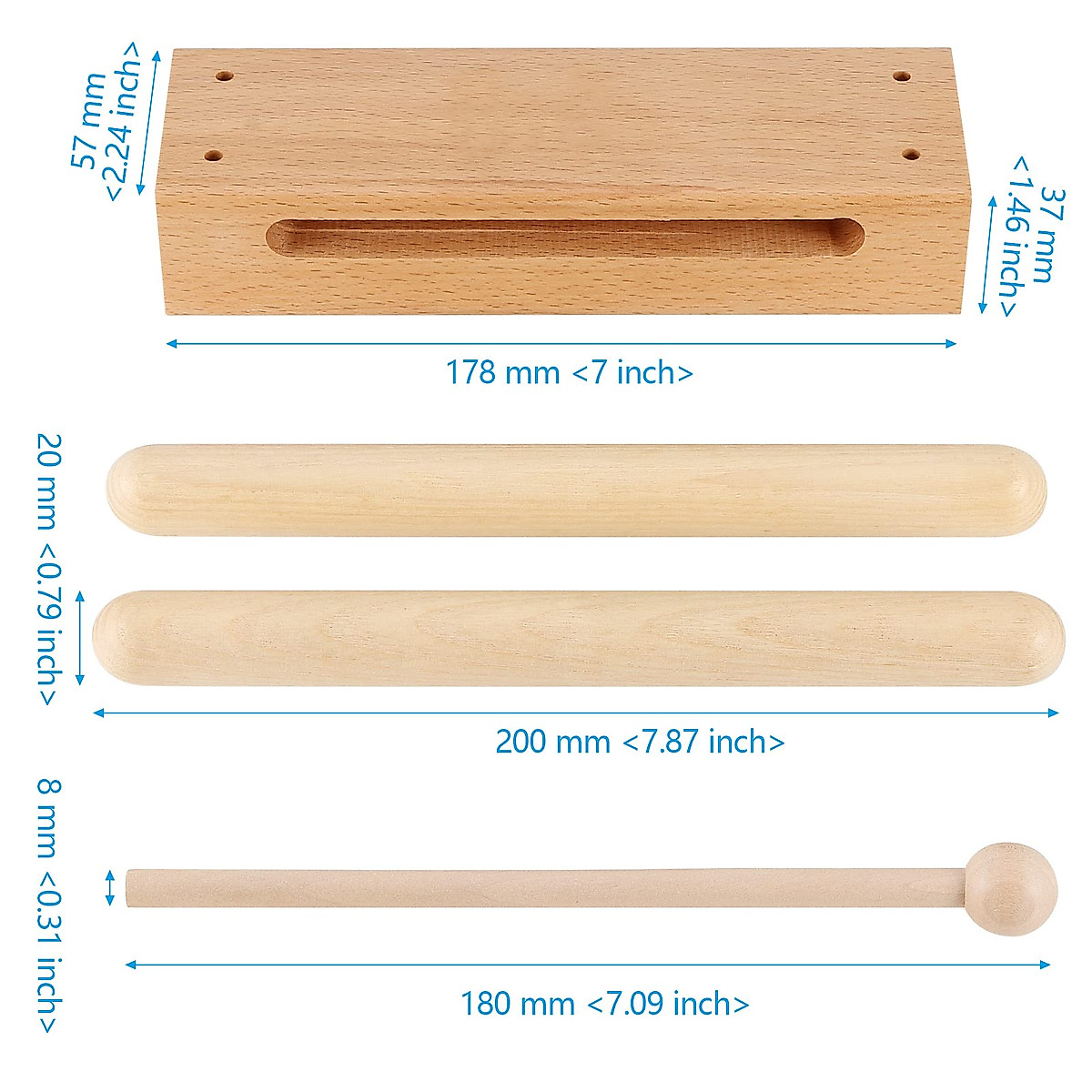 SEHOI 2 Pack 7 Inches Wood Rhythm Block, Musical Wood Block Percussion Instrument with Mallet, Solid Hardwood Percussion Rhythm Blocks for Creating Loud and Resonant Tone