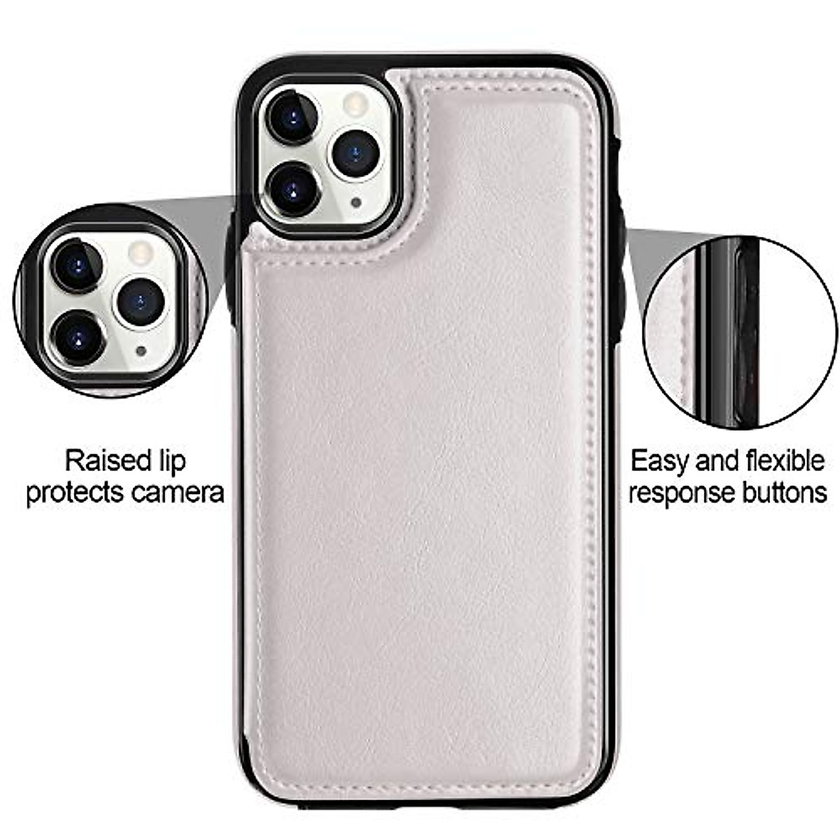 HianDier Wallet Case for iPhone 11 Pro MAX Slim Protective Case with Credit Card Slot Holder Flip Folio Soft PU Leather Magnetic Closure Cover for 2019 iPhone 11 Pro Max, White