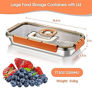 Gitohoni 304 Stainless Steel Food Storage Container - Airtight Fresh Keeper Metal Food Storage Box with Lid and Handle Reusable Meal Prep Container for Salad, Fruit 77.5 OZ
