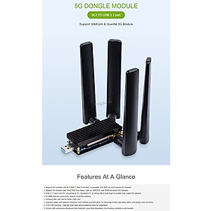 5G DONGLE Module with Quad Antennas USB3.1 Port Aluminum Alloy Heatsink M.2 Key B Interface @XYGStudy (USB to M.2 B Key)