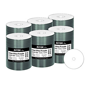 600 Pack Ritek Pro (Professional Grade) CD-R 52X 700MB White Inkjet Hub Printable Blank Media Recordable Disc