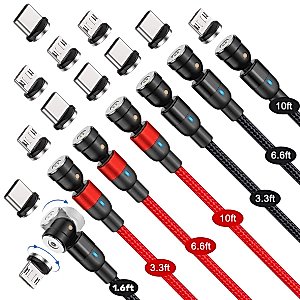 540° Rotation Magnetic Charging Cable (7-Pack, 1.6ft/3.3ft/3.3ft/6.6ft/6.6ft/10ft/10ft) Magnetic Cable, 3 in 1 Magnetic Phone Charger Compatible with Micro USB, Type C Smartphone and iProduct Device