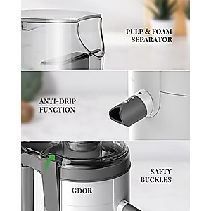 Juicer with Titanium Enhanced Cut Disc, GDOR Dual Speeds Centrifugal Juice Maker Machines with 2.5" Feed Chute, for Fruits and Veggies, Anti-Drip, Includes Cleaning Brush, BPA-Free, White