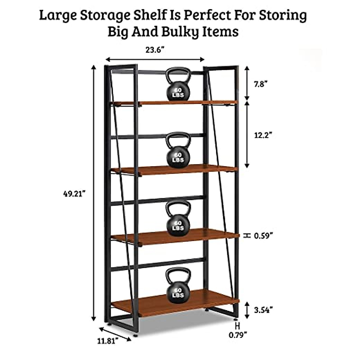 Halter 4-Tier Industrial Bookshelf Standing Shelving Unit Folding Book Shelf Organizer Wood Bookshelf Shelves for Living Room Office or Bedroom 2 Pack Brown