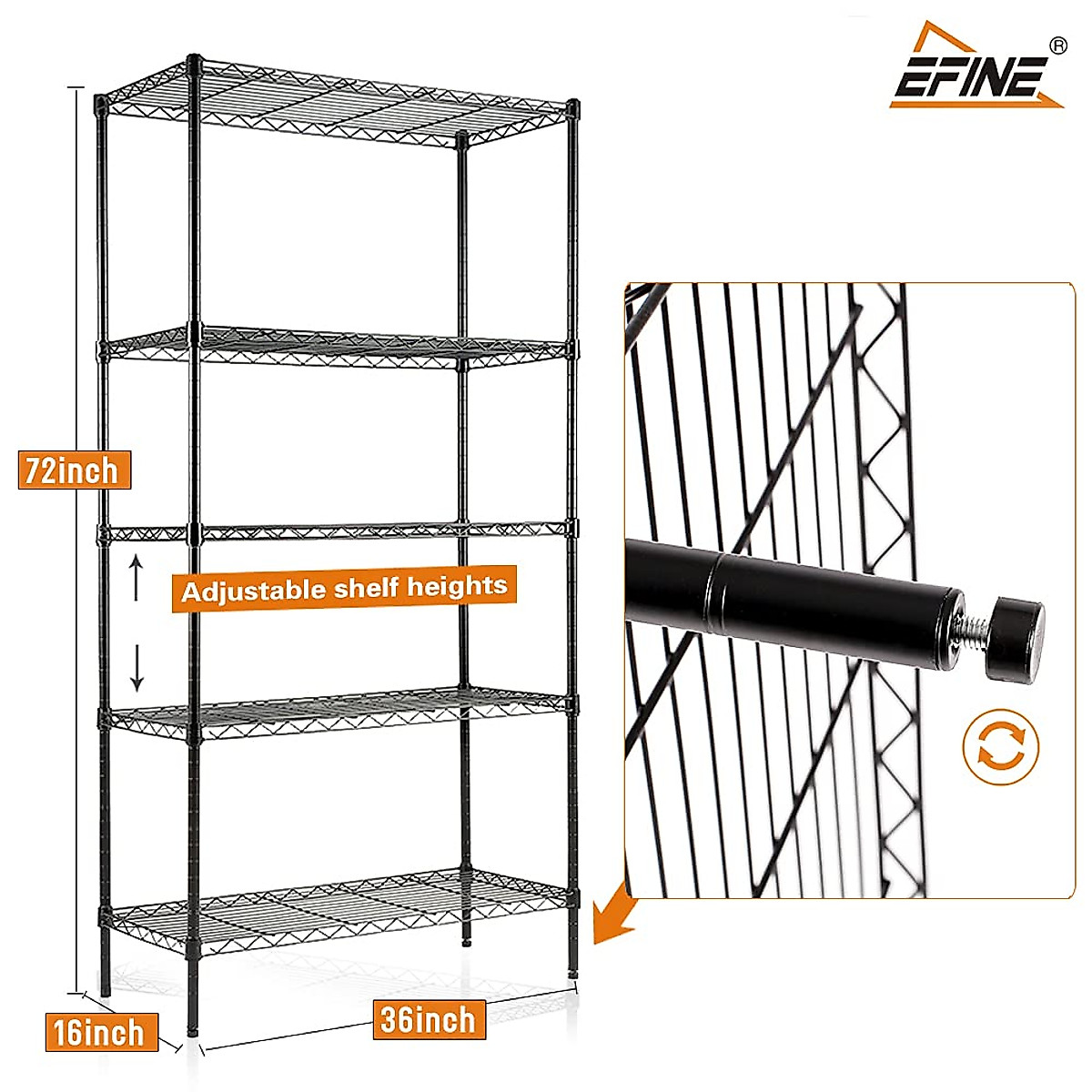Catalina Creations EFINE 5-Shelf Shelving Unit with Shelf Liners Set of 5, Adjustable Storage Rack, Steel Wire Shelves, Shelving Units and Storage for Kitchen and Garage (35.5W X 15.8D X 71H)