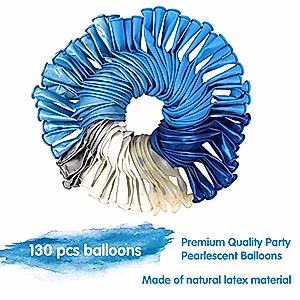 RUBFAC 130pcs Blue Balloons Garland Arch Kit, Royal Blue and Baby Blue White Chrome Sliver Balloons Arch for Shower Birthday Graduation Party Decorations