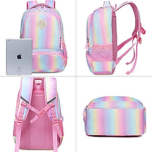 Girls Backpack Rainbow Glitter Kids School Bookbag 3 in 1 Set School Bag with Lunch Bag Pencil Case