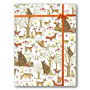 Colors of Rainbow Flat Sheet Wrapping Paper Featuring Enchanted Fairytale Forest with Animal Friends Squirrels Foxes Rabbits And Bears Gift Wrap (Fairytale Forest)