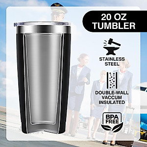 KIKERRO Funny Aviation Gifts - Cool Pilot Gifts for Men Women - I Can Fly - 20oz Stainless Steel Double Wall Vacuum Insulated Tumbler, Black