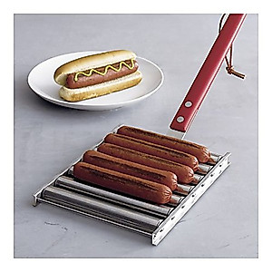 i Kito Charcoal Stainless Steel Hot Dog Sausage Roller Rack Steamer with Extra Long Wood Handle New BBQ Tools 5 Section Brat Griller