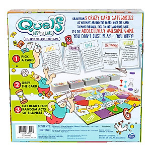 Spin Master Quelf Board Game: Party Game for Teens and Adults -Obey The Cards to Win Family Game Night - 300 Outrageous Action Cards Combines Quiz Questions, Stunts, Acting, and Hilarious Rules