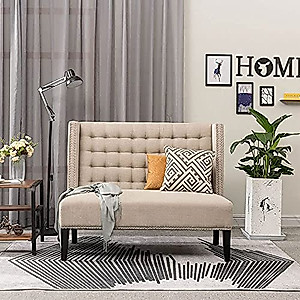 Andeworld Modern Loveseat Settee Bench Sofa Upholstered Banquette Couch for Dining Living Room Hallway or Entryway Seating Funiture with Wooden Legs(Putty)