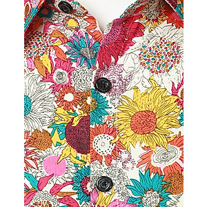 JOGAL Mens Floral Dress Shirt Long Sleeve Casual Button Down Printed Flower Shirts Beige Multicolor Large