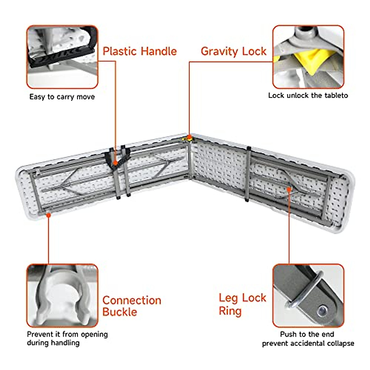 Flamebrother Folding Bench 6ft Outdoor Portable Foldable Soccer Benches Seat for Picnic Garden Party Camping Dining White