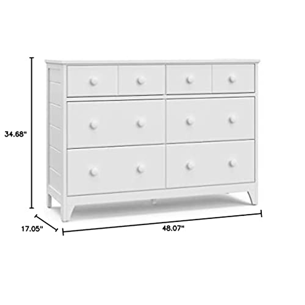 Stork Craft STORKCRAFT Moss 6 Drawer Double Kids Bedroom Dresser, 17.05x48.07x34.49(LxWxH) inches (Pack of 1), White