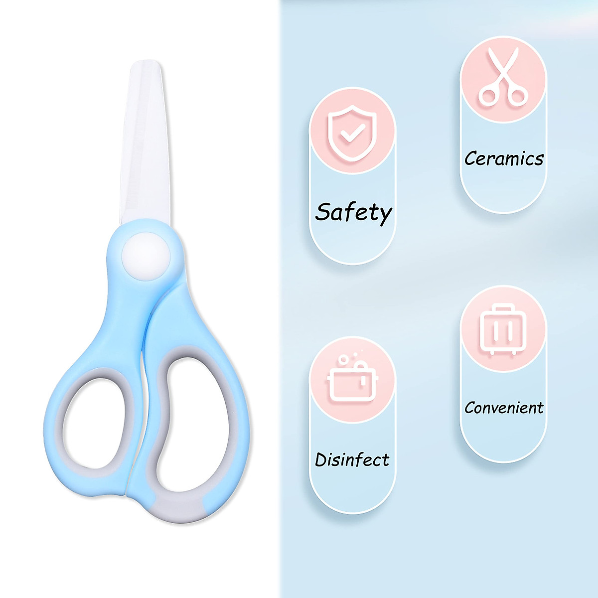 Kare & Kind Ceramic Baby Food Scissors - Blue - With Dust Cover and Storage Case - Cut Baby Food Easily - Ideal for Noodles, Meat, Chicken, Veggies and Fruits (Blue - 1 Pack)