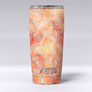 Design Skinz Watercolored Fire with White Tiny Hearts - Skin Decal Vinyl Wrap Kit Compatible with The Yeti Rambler Cooler Tumbler Cups