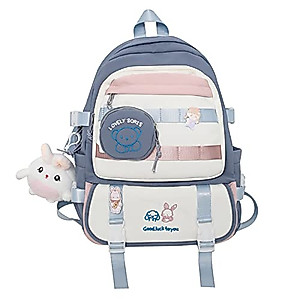 ZFOFLIK Kawaii Backpack with Cute Pin and Accessories Japanese Backpack for School Bags for Girls Bookbags for Women-blue