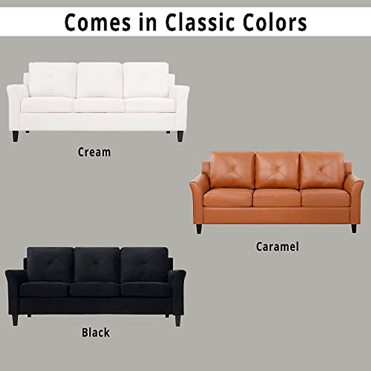 Raelynn Button Tufted Sofa Affordable Cream Modern Sofa for Budget-Conscious Buyers Microfiber Couch for Small Spaces Durable Sturdy Living Room Furniture Tool-Free Assembly and Easy Maintenance