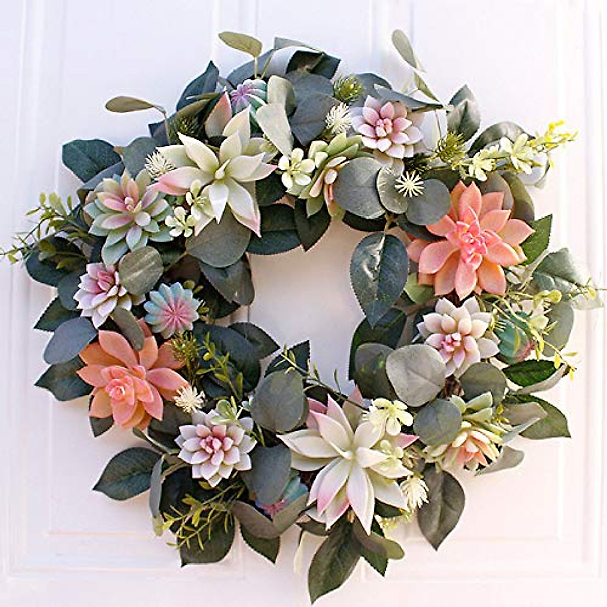 Asdomo Artificial Succulent Wreath Fake Leaves Wreath Succulent Plants Hanging Wall Window Party Decoration for Front Door Outdoor Indoor Garden Office Wedding Decor