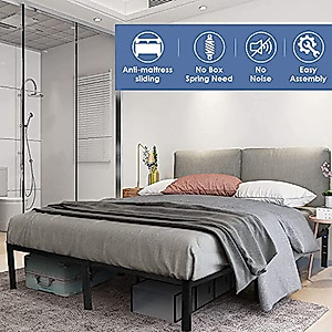 Devo Twin Bed Frame 14 Inch Heavy Duty Metal Platform Beds No Box Spring Needed with Sturdy Steal Slats Mattress Foundation Support Up to 2000 lbs,Easy Assembly, Noise Free,76x40inch, Black