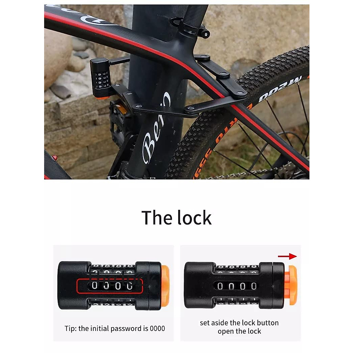 Foldable Bike Password Lock, 4-Digit Combination Folding Chain Lock with Mount Bracket, Heavy Duty Alloy Steel, Anti-Scratch, Coating, Waterproof, Anti-Rust