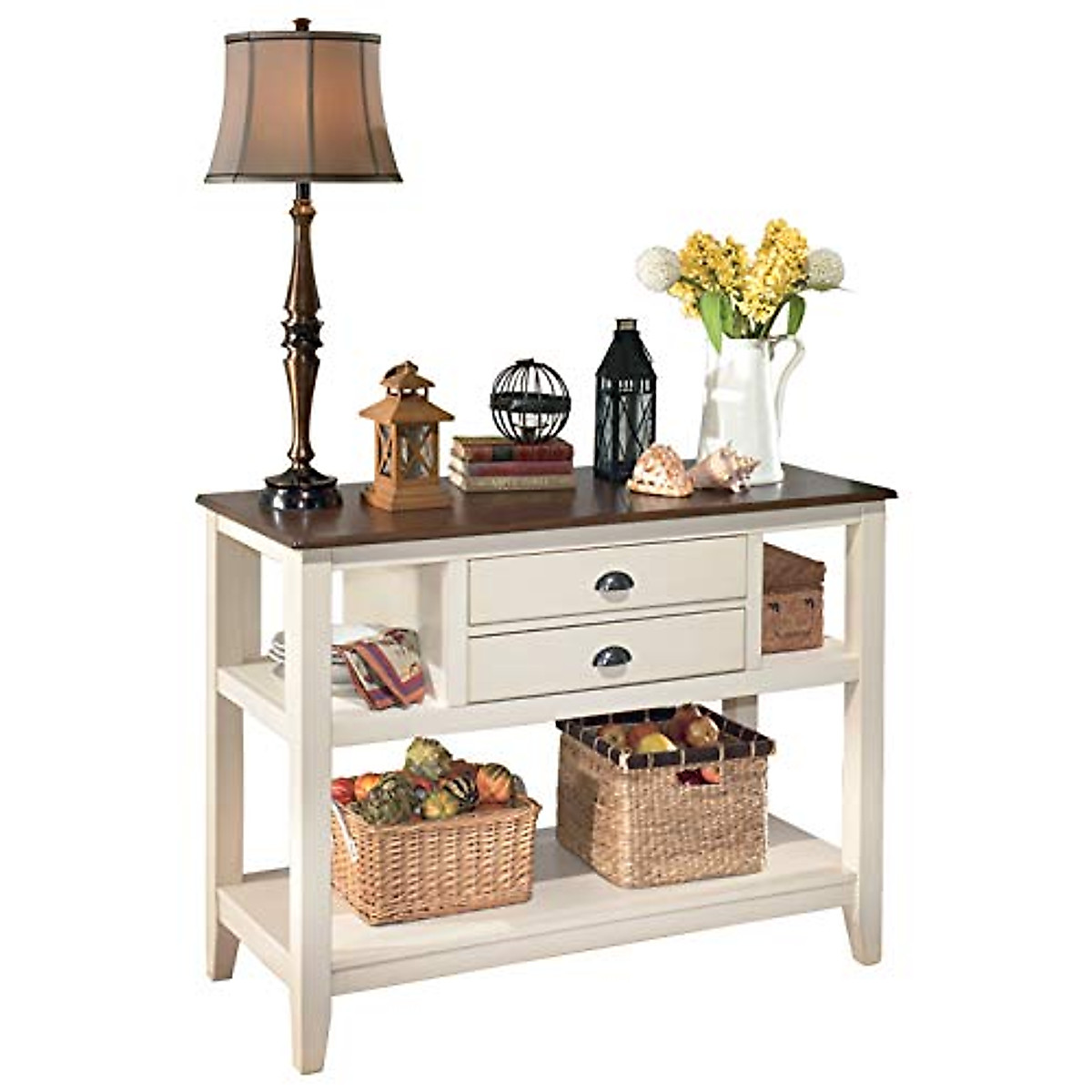 Signature Design by Ashley Whitesburg Cottage Dining Room Server with 2 Storage, Brown & White
