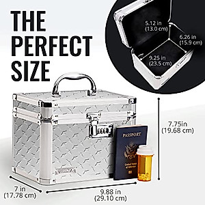 Vaultz Combination Lock Box - Secure Safe for Documents, Valuables, Medicine & Money - 10 x 7.25 x 7.75 Inch - Silver Treadplate