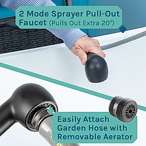 White Space Saver Utility Sink by JS Jackson Supplies, Freestanding Tehila Space Saving Laundry Tub, Black Pull-Out Faucet, Soap Dispenser