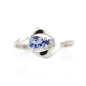 Galaxy Gold GG 14k Solid White Gold Ring with Natural Diamond and Pear-shaped Tanzanite - Size 8