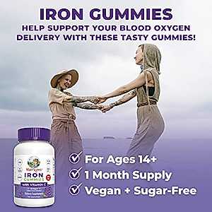 MaryRuth's Iron + Vitamin C Gummies for Adults | Sugar Free | Gummy Iron Supplements + VIT C for Ages 14+ | Iron Supplement for Iron Deficiency | Immune Support | Vegan | Non-GMO | 60 Count